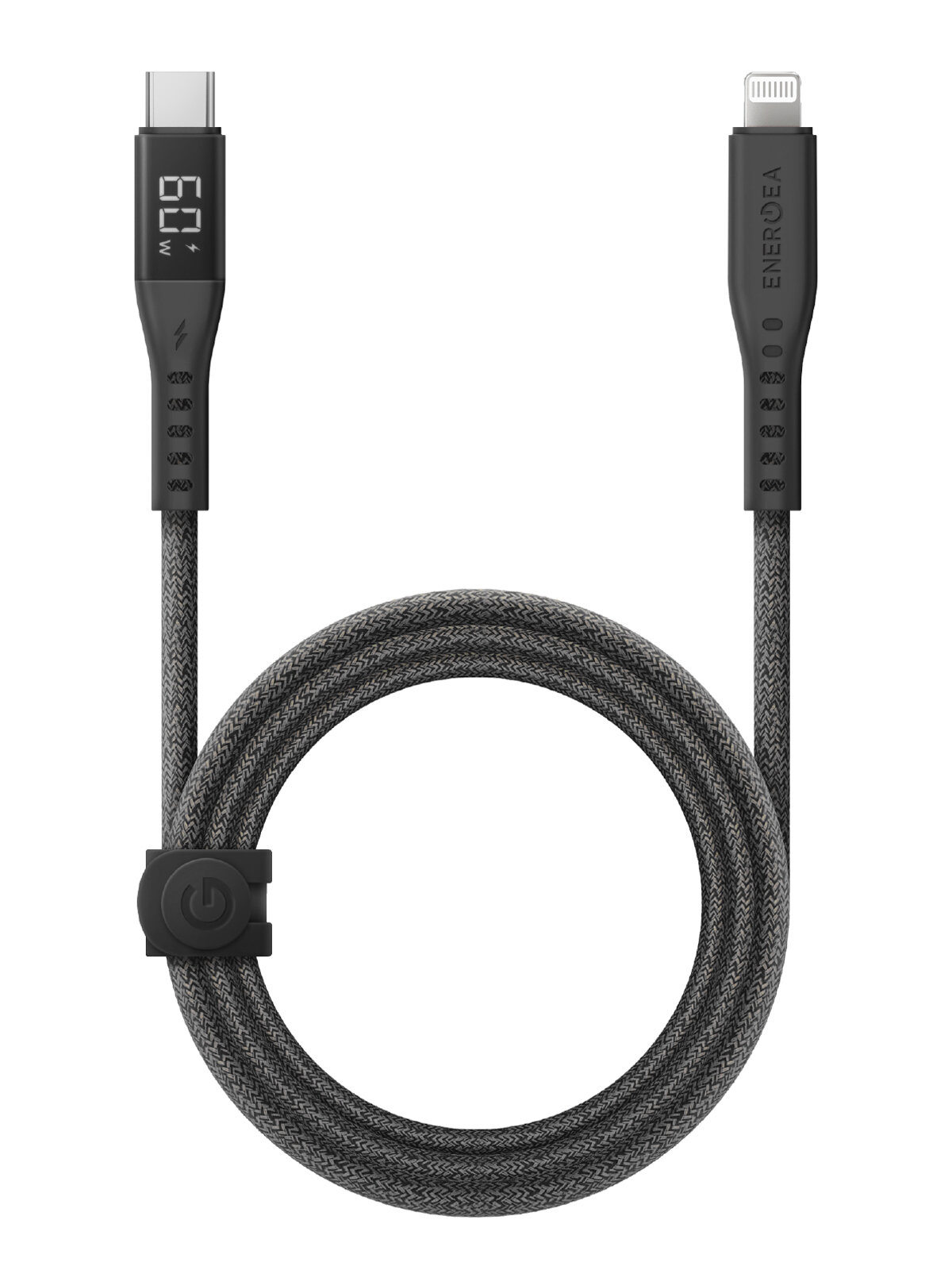 EnergEA Кабель FLOW USB-C to Lightning MFI C94 PD60W 3A DISPLAY Nanoweave Magnetic tie Black 1.5m