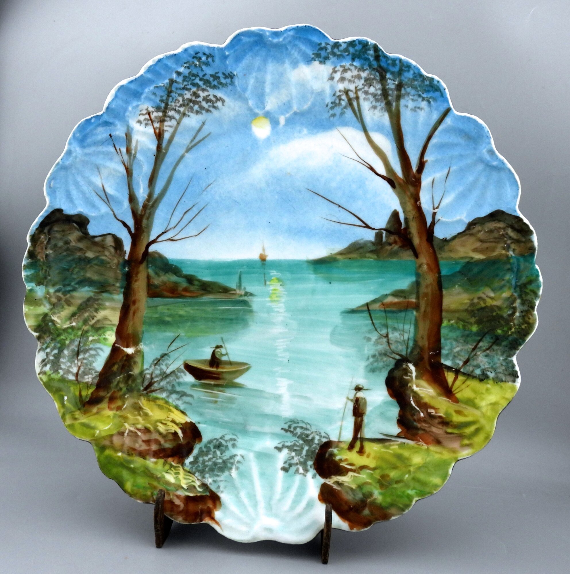 Тарелка 28 см морской пейзаж фарфор ручная роспись 1-я пол 20 в арт 00593о