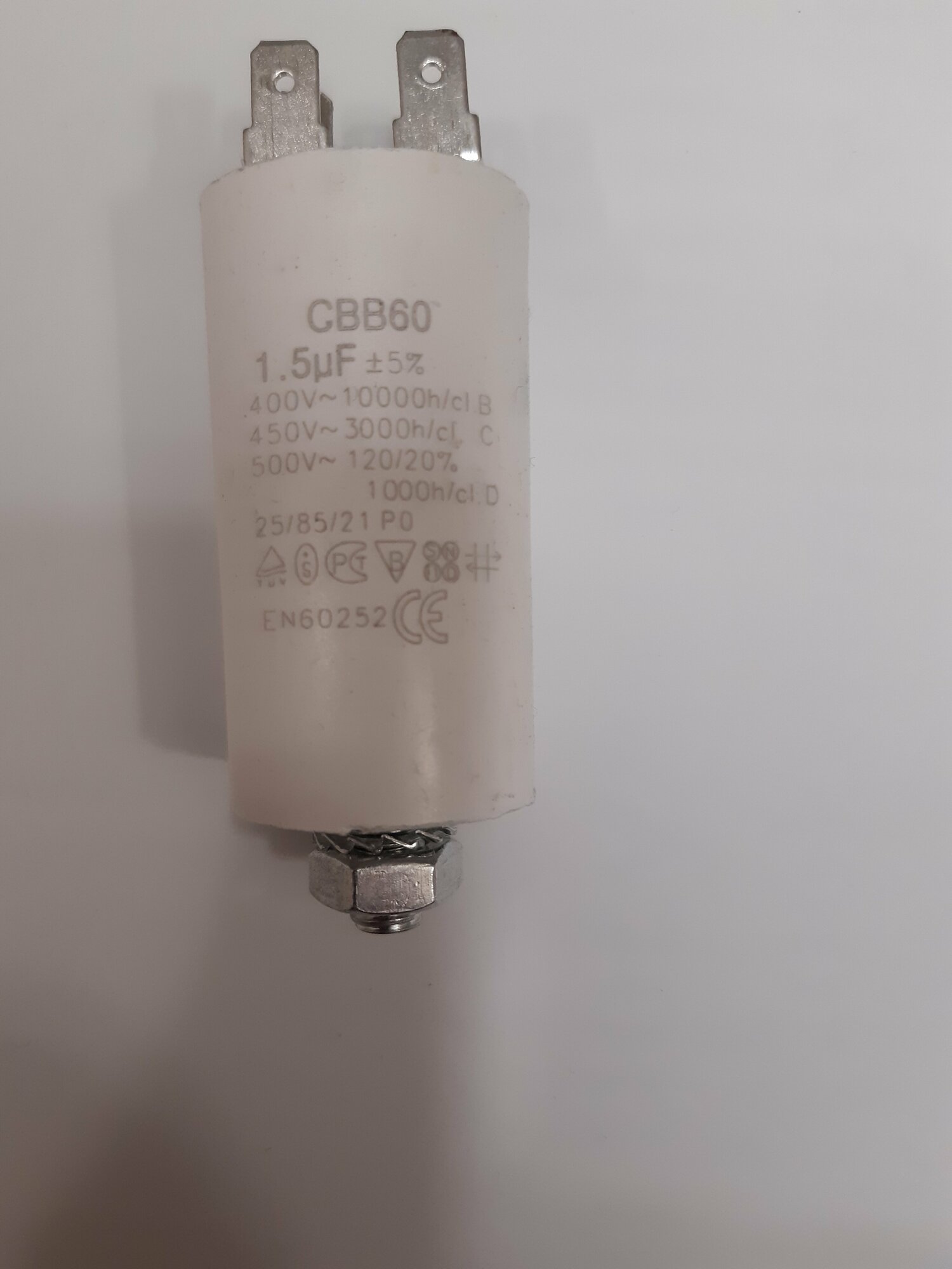 Конденсатор пусковой 1.5mF 450V CBB60 с креплением на корпусе