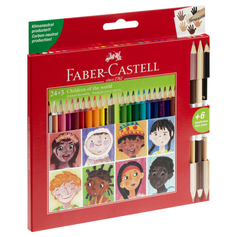 Карандаши цветные Faber-Castell , 24цв,"Дети мира" заточ.+3цв, картон, европодвес, 375096