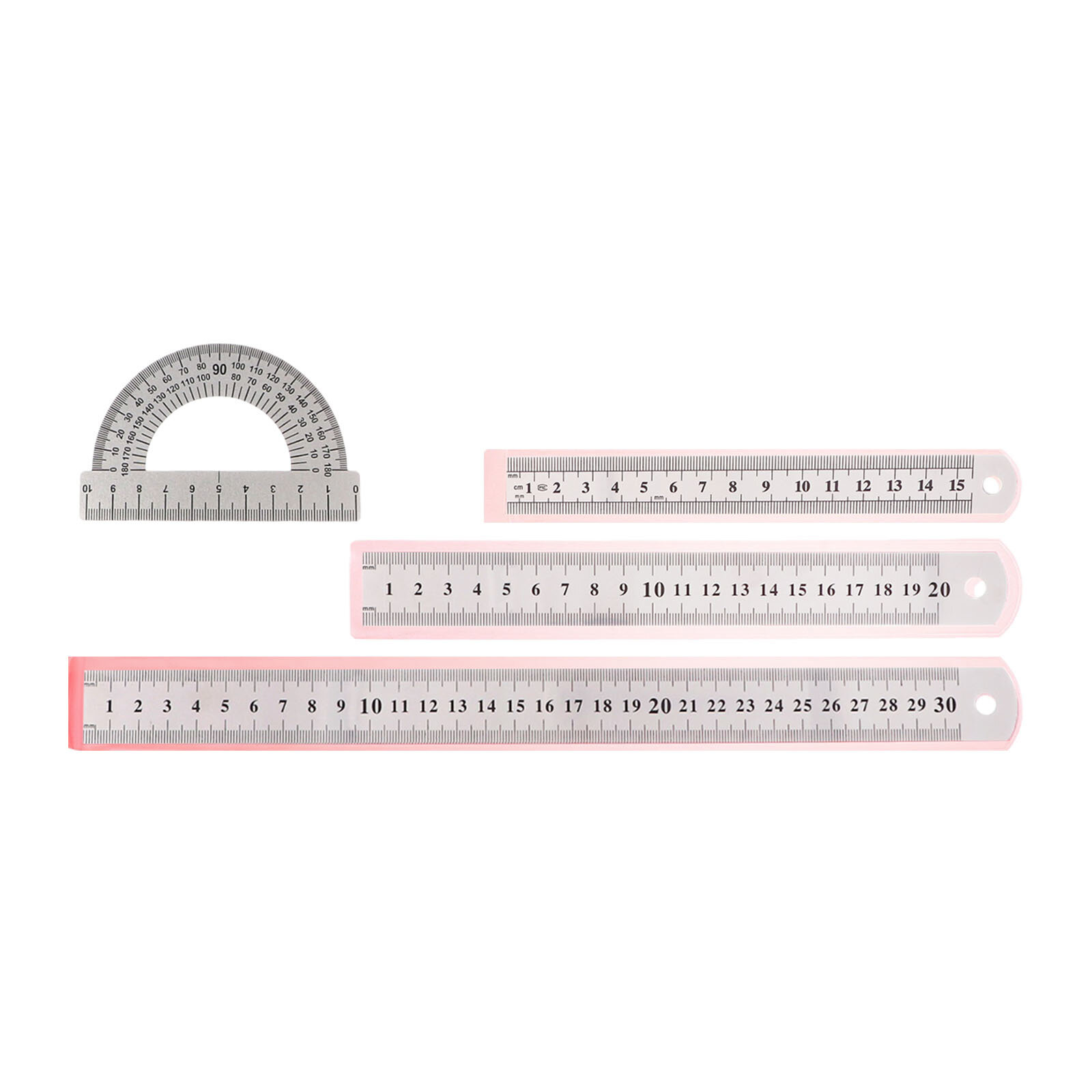Набор линеек металлических 4 штуки: 15 см, 20 см, 30 см, транспортир