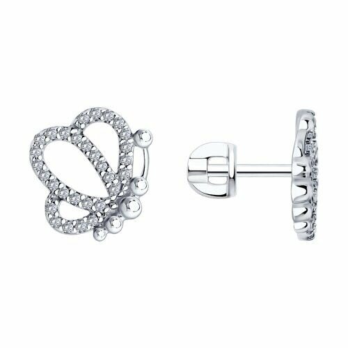 Серьги пусеты, серебро, 925 проба, родирование, фианит