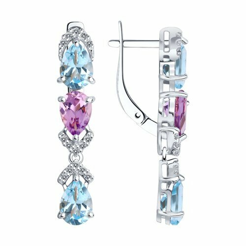 Серьги, серебро, 925 проба, родирование, аметист