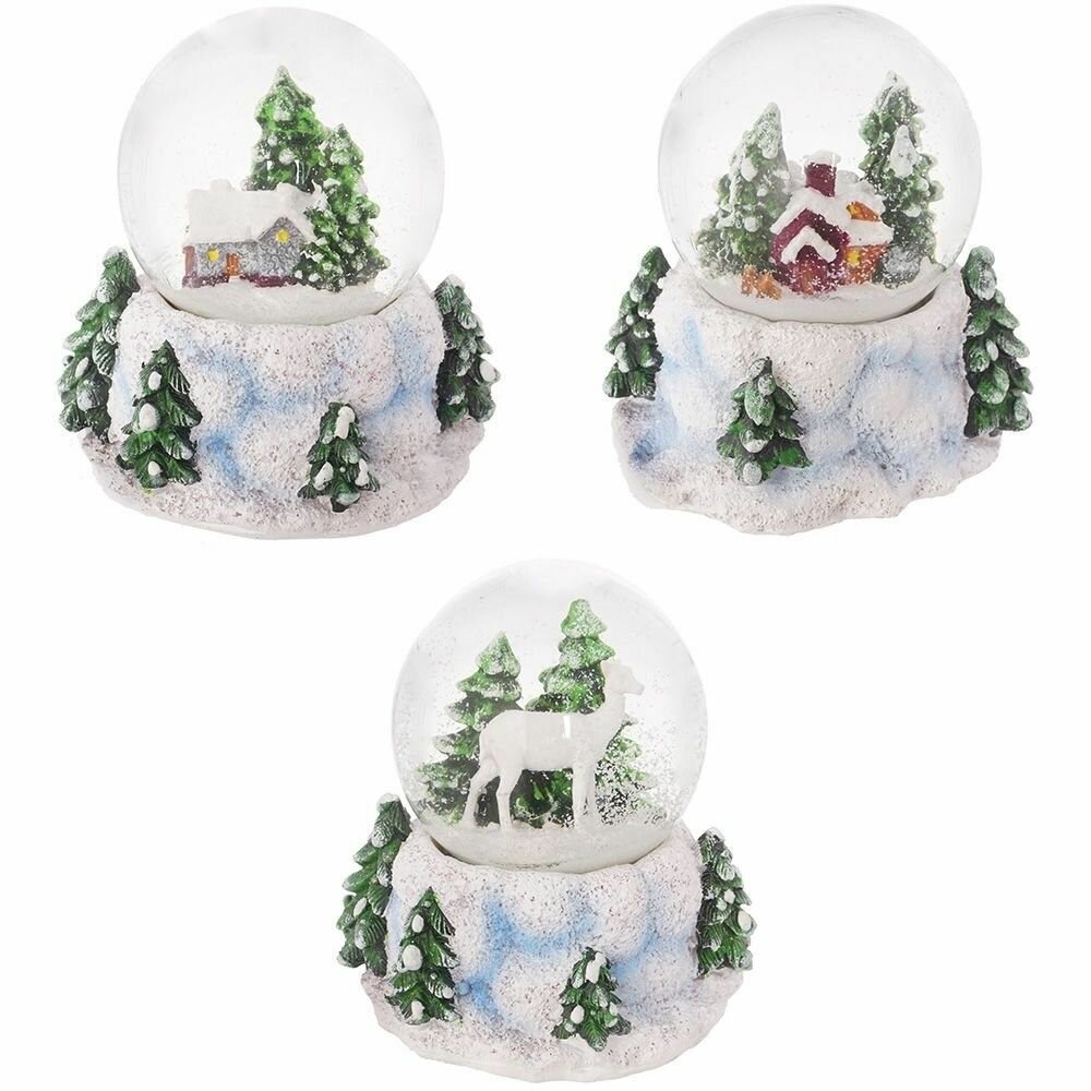 Фигурка в стеклянном шаре "Домик/Олень", D7 см, 3 вида, 1 штука