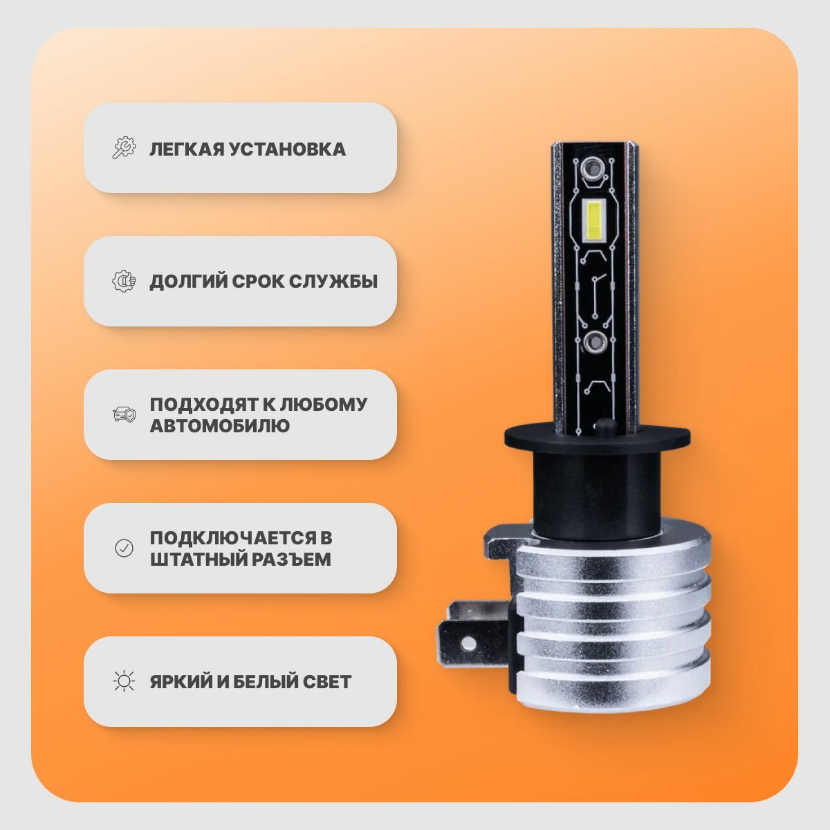 Светодиодная автомобильная лампа в фары AMP PRO CSP H1 1 шт.