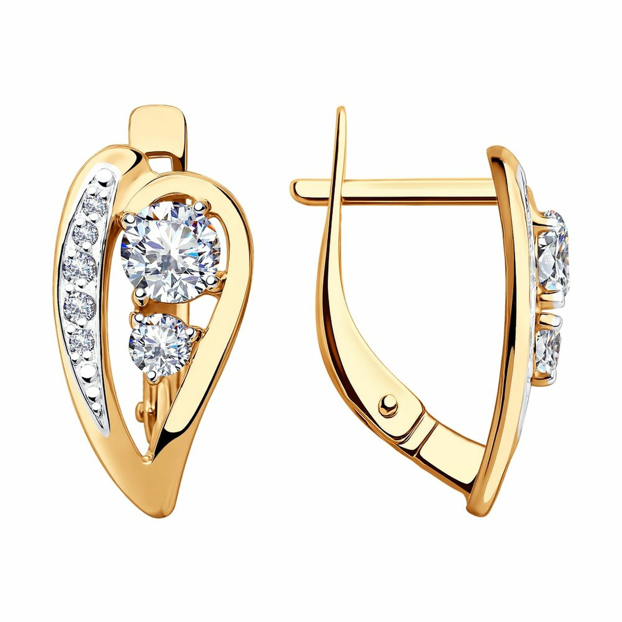 Серьги, красное золото, 585 проба, фианит