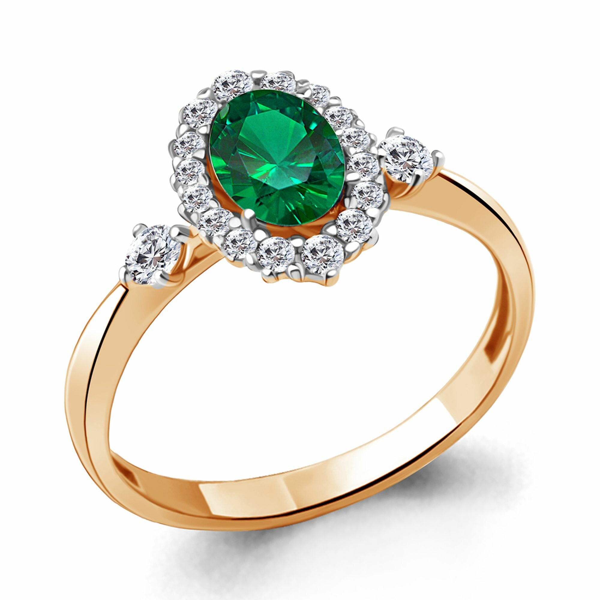 Кольцо, серебро, 925 проба, золочение, изумруд синтетический, фианит