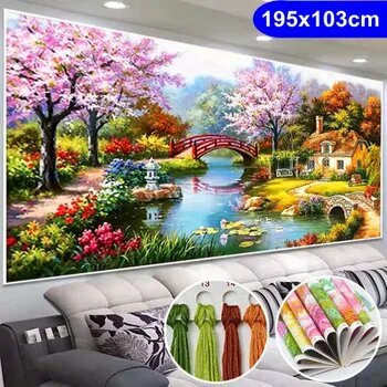 Набор для вышивания крестом, вышивка крестиком Весенний сад, 11CT 195x103cm (без подрамника, без рамки)