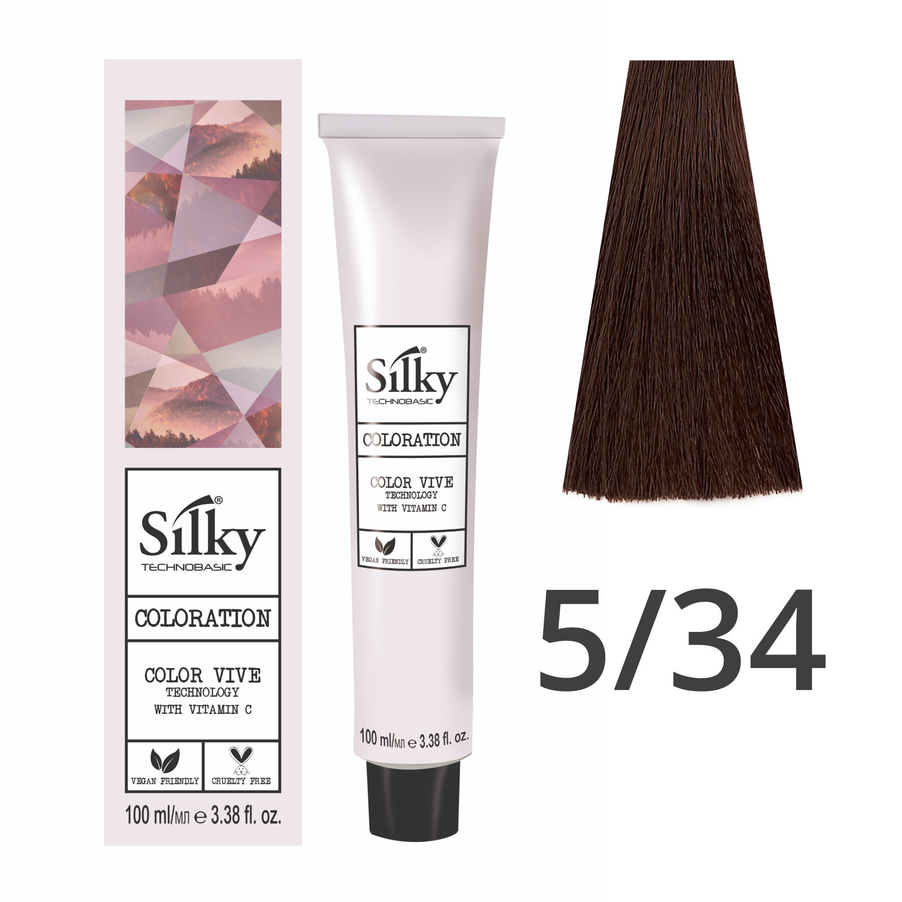 Краска для волос профессиональная Silky Color Vive/Ultralift 5/34 Светлый каштановый Золотисто-медный, 100 мл