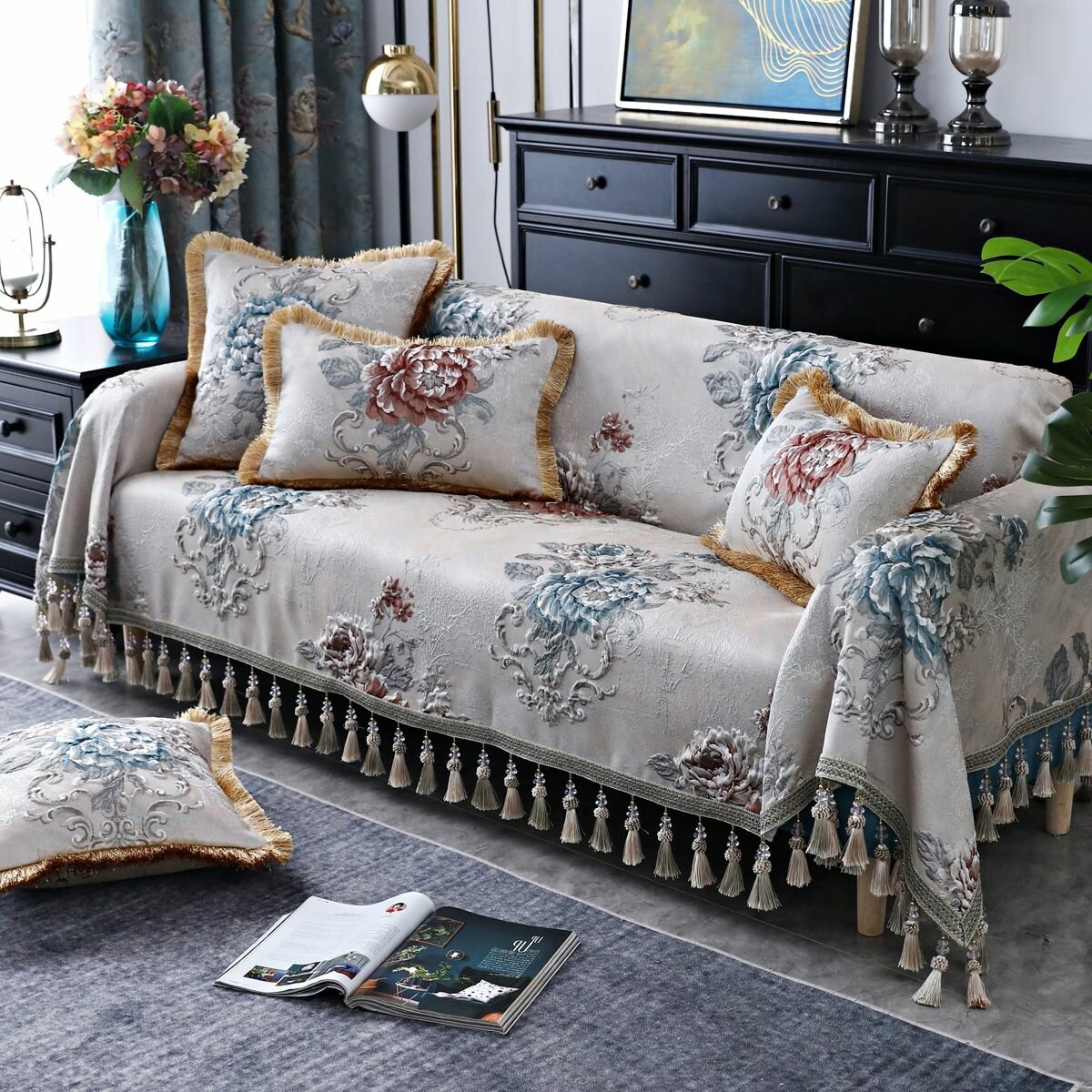 Чехол для мебели AiWinsure, Чехол на диван трехместный с подлокотниками, без подлокотников, Жаккардовый мягкий шенилл, цельное покрывало для дивана