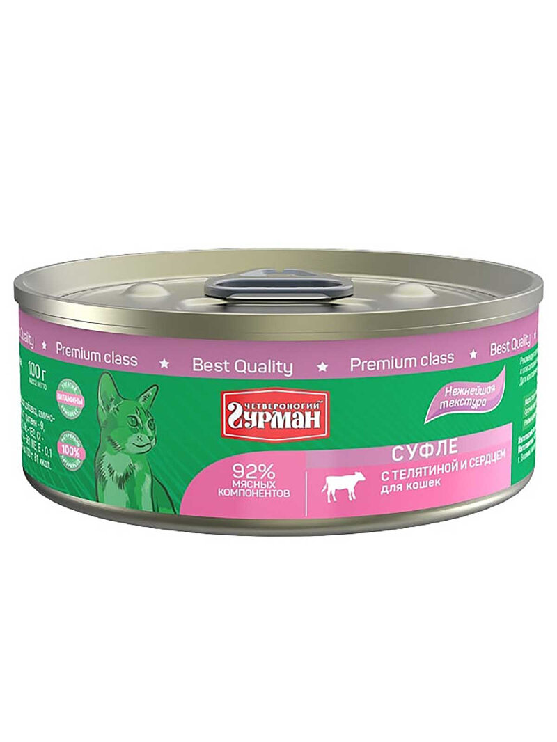 Четвероногий Гурман Консервы Суфле для кошек телятина и сердце, 100г 0.1 кг