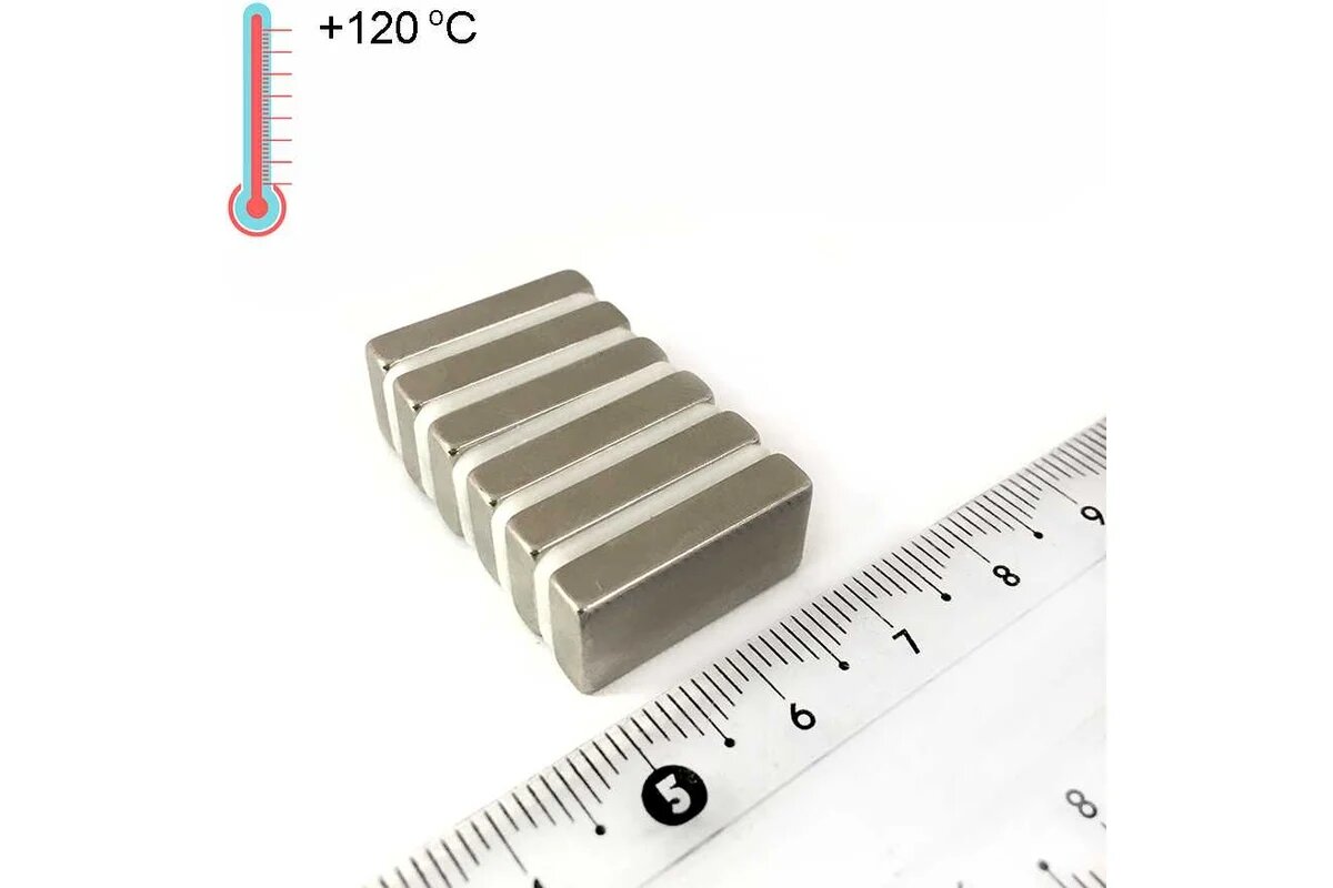 Проф-Магнит Неодимовый магнит пластина 20x10x4 мм, высокотемпературный, N48H, 6 штук NdFeB 20x10x4 N48H_6
