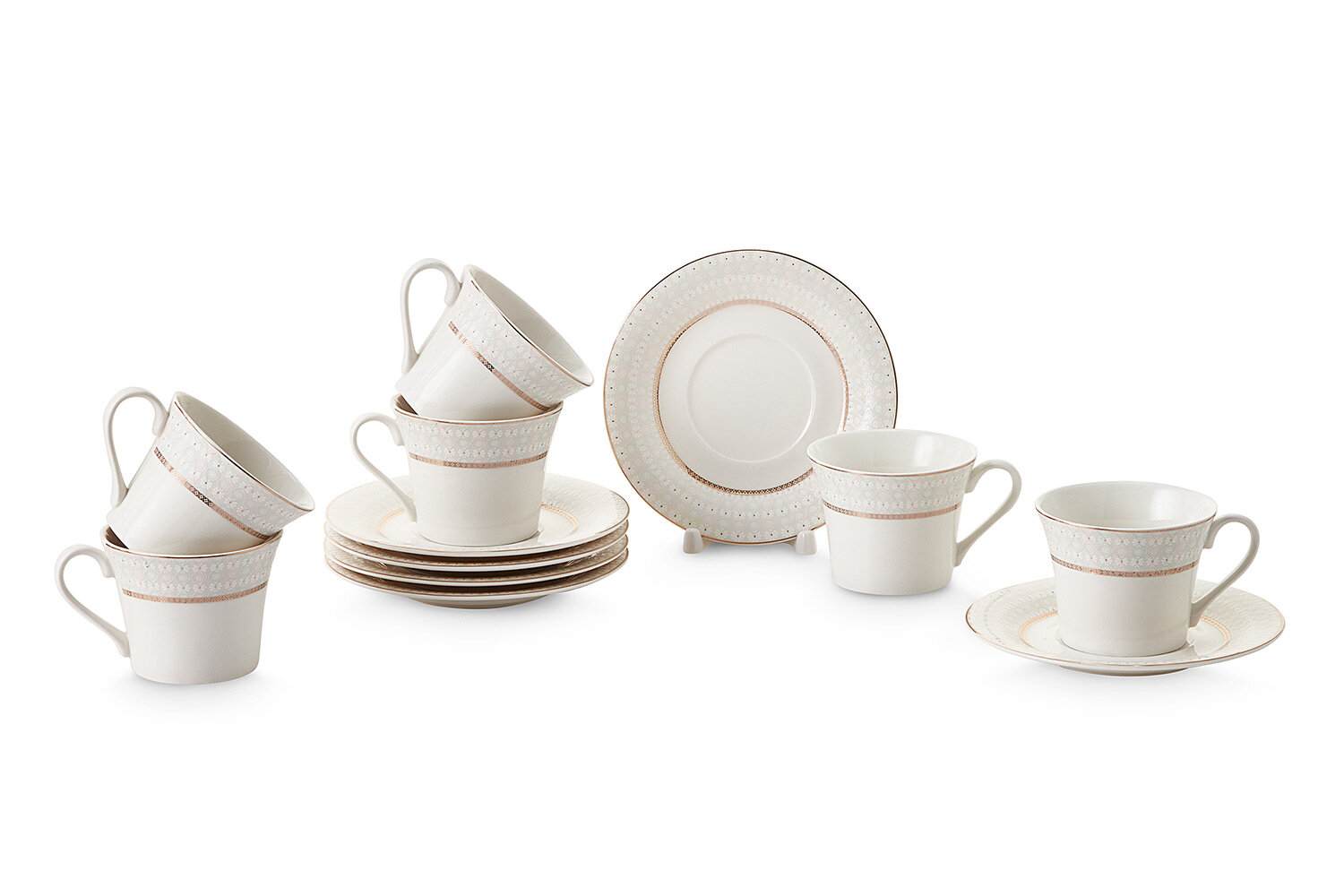 Набор чайных пар EVIO Felicity, на 6 персон, 12 предметов, костяной фарфор, цвет белый