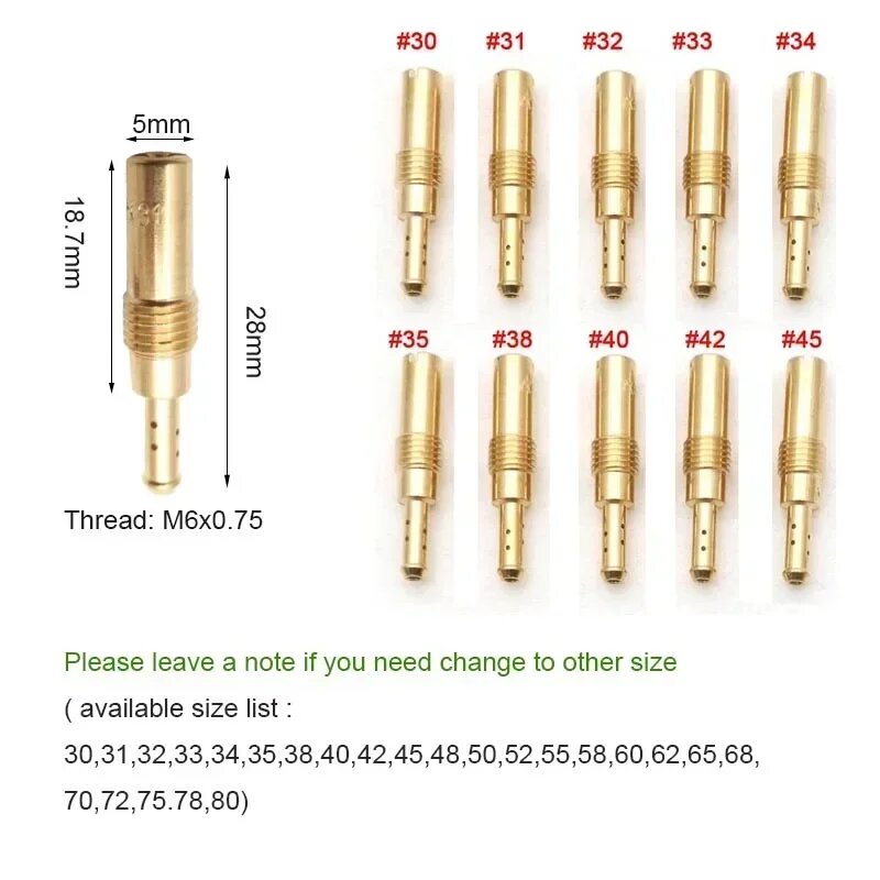 Упаковка из 10 шт. главных форсунок карбюратора мотоцикла, медленные пилотные форсунки для PWK PWM Keihin OKO CVK NSR KSR, набор карбюраторов, форсунки Customized B