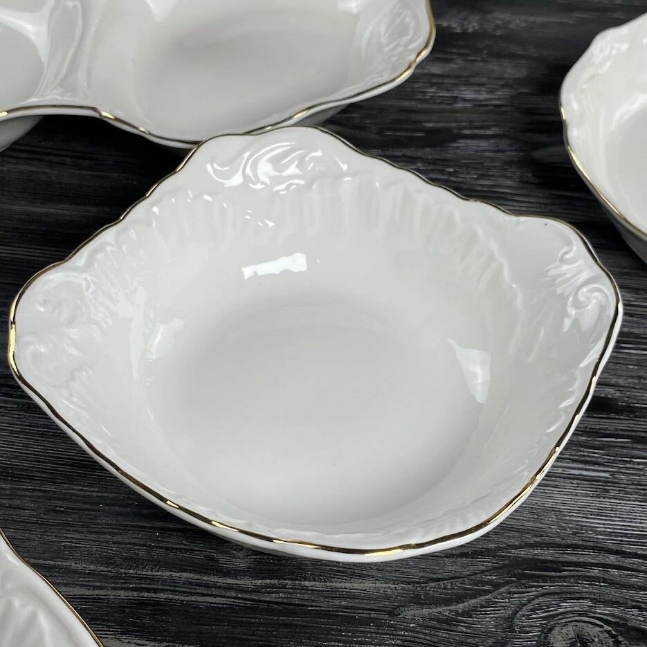 Набор 6 штук Квадратный салатник Lenardi Аврора Золото 15см фарфор