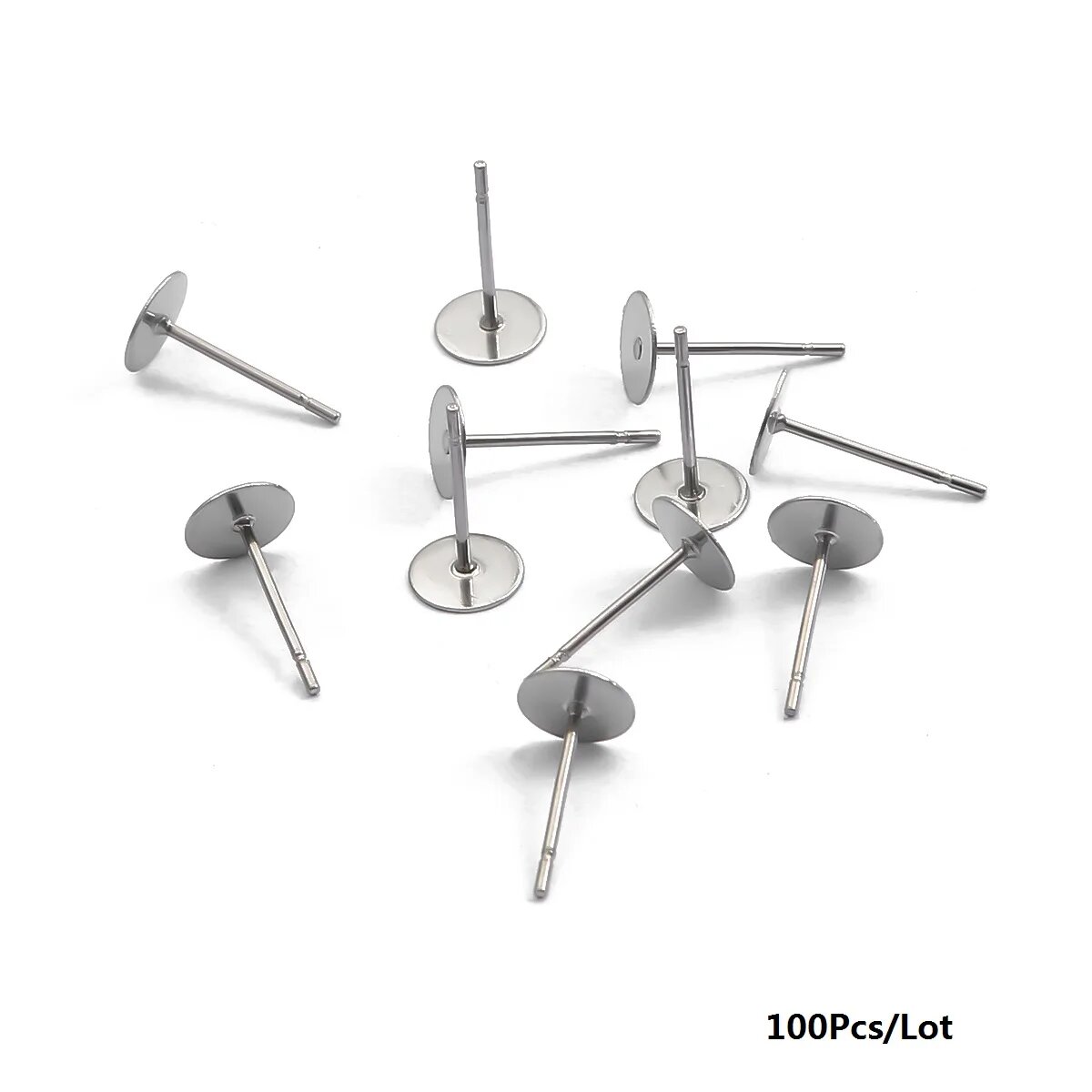 Пустые серьги-гвоздики из нержавеющей стали, серебряные, 6x12mm