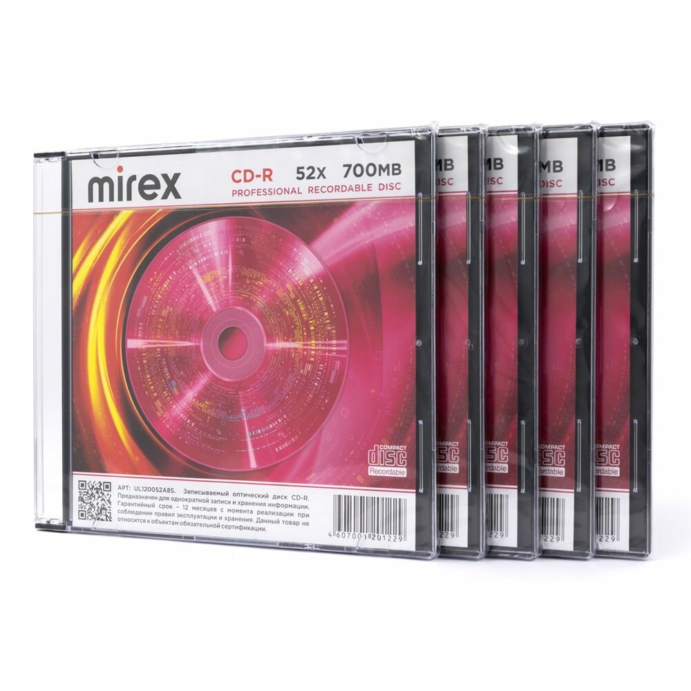 Диски Mirex CD-R Slim Case (5 шт.) 700Mb, 52х (UL120052A8F)