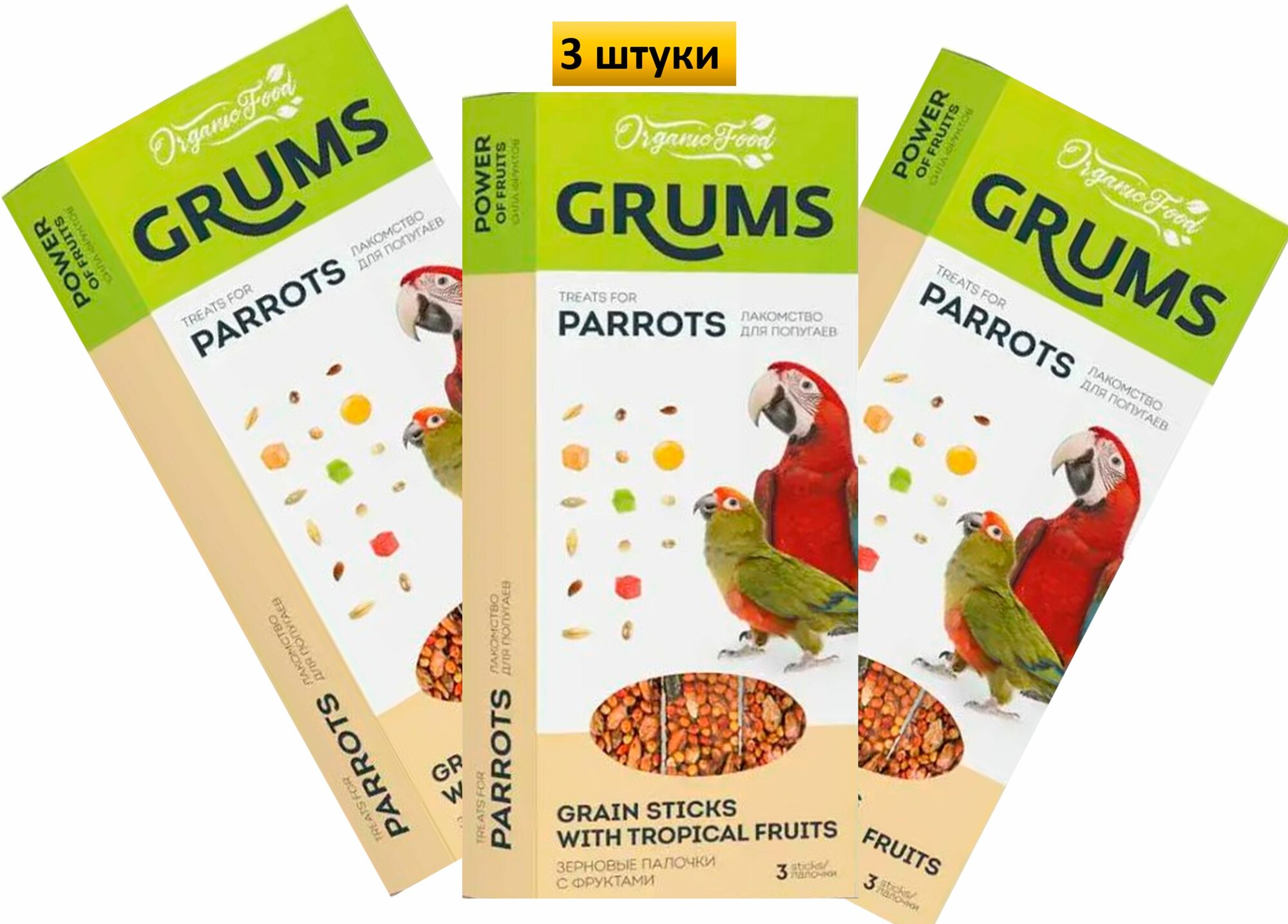 3 шт GRUMS Зерновые палочки для попугаев Тропические фрукты 3шт по 30гр
