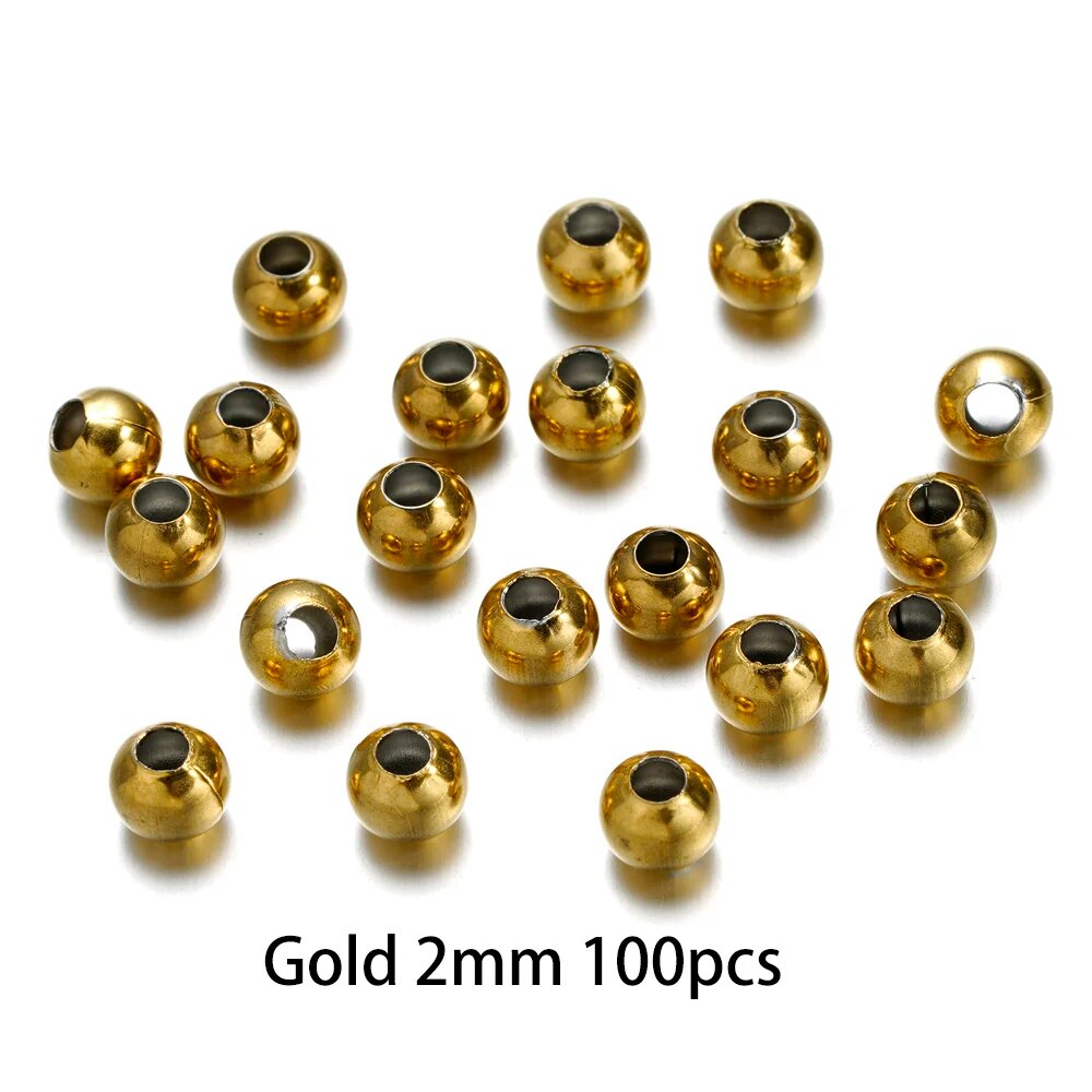 Золотые бусины из нержавеющей стали 2-8 мм Gold 2mm 100pcs