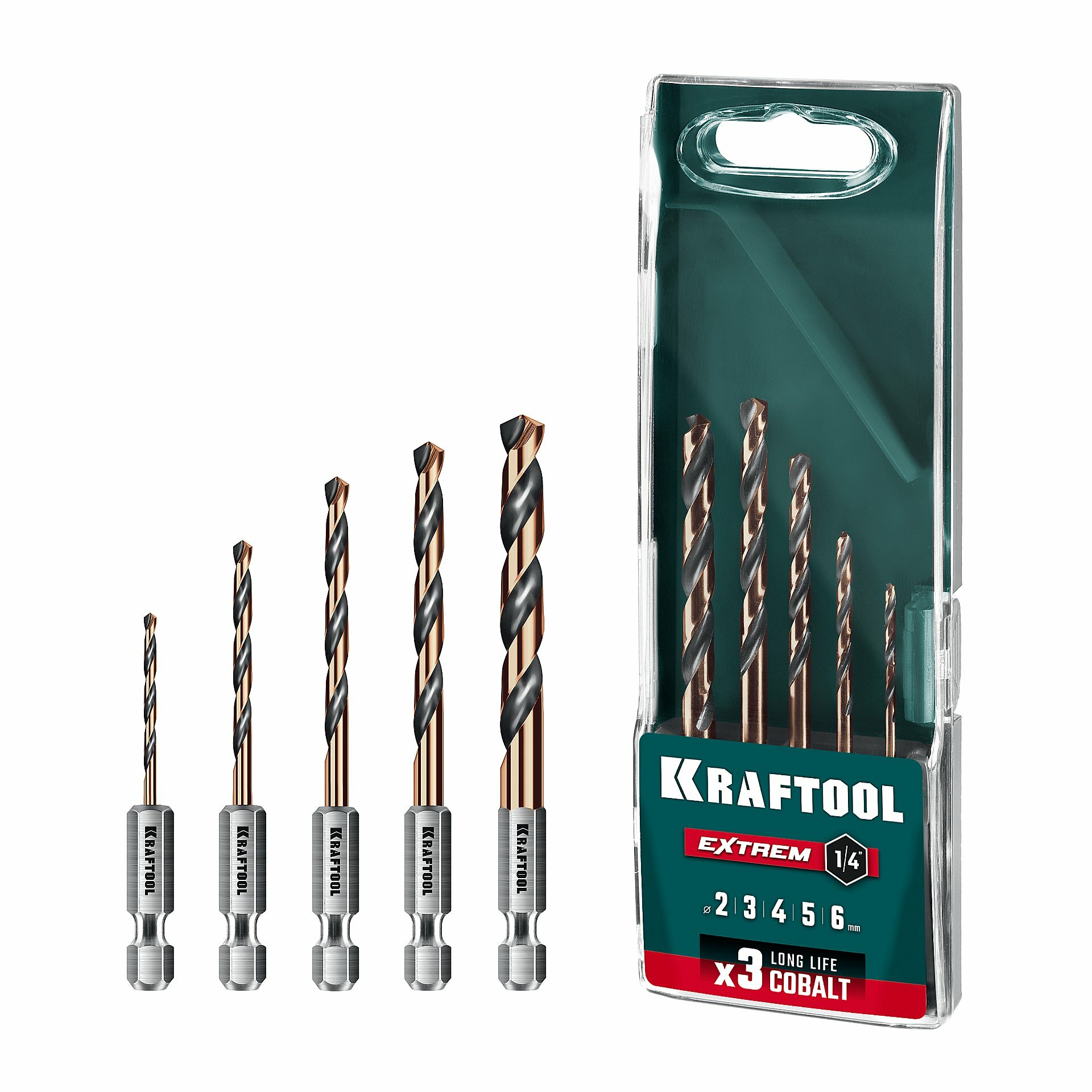 KRAFTOOL НЕХ-1/4″, 5 шт, набор сверл по металлу для винтовёртов и шуруповертов IMPACT READY (29652-H5)