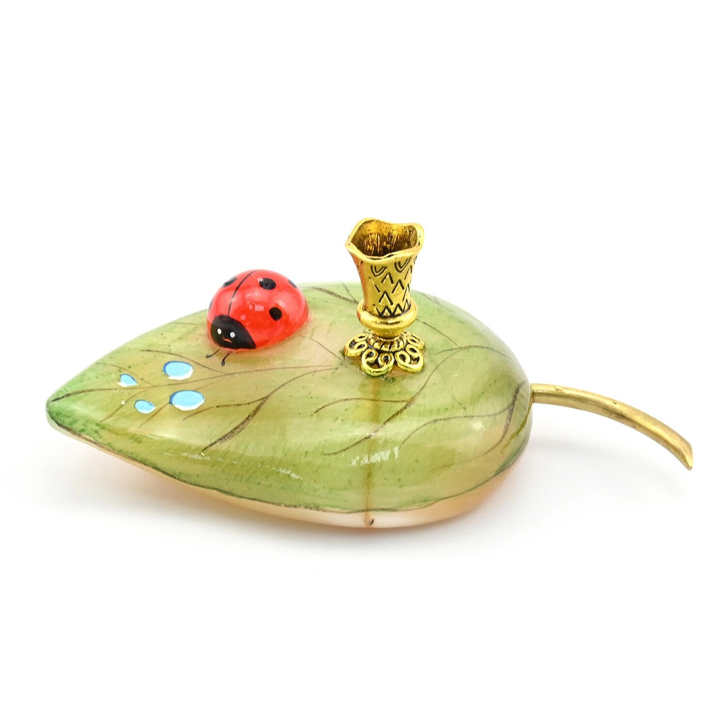 Подсвечник церковный из селенита Листок с божьей коровкой 85*50*29мм