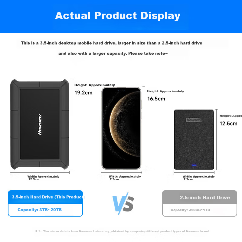 Newsmy 6TB Portable Hard Drive 3.5-inch Desktop Storage Interstellar Series Type-C 3.1 Silicone Protective Metal Casing High Capacity Home Data Warehouse