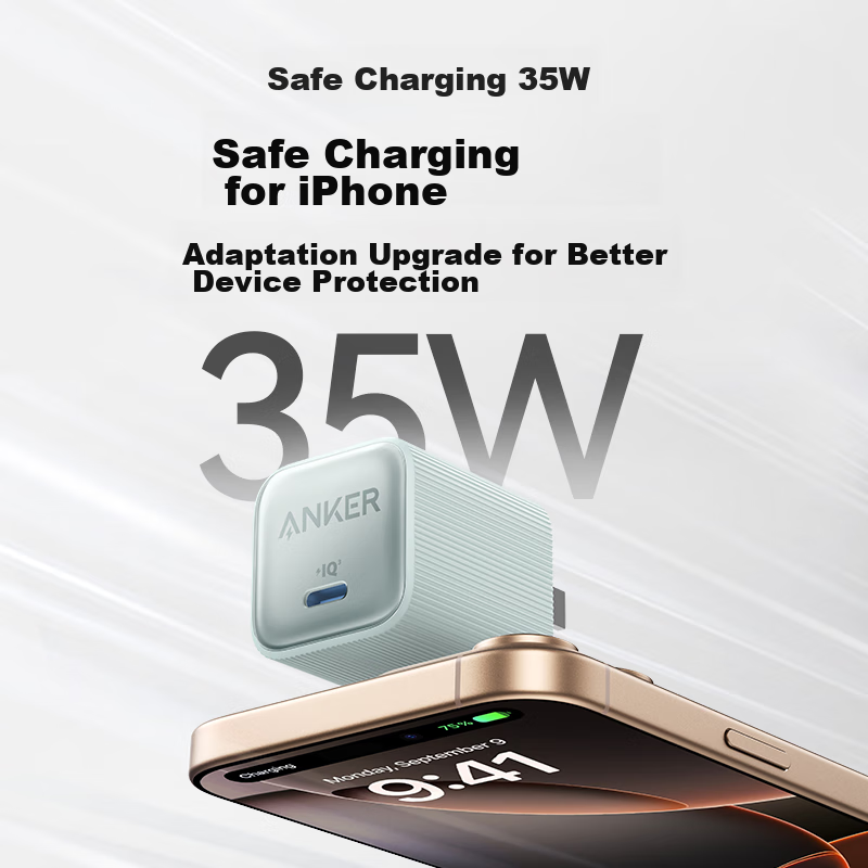 ANKER Charger, Safe Charging 16Pro, 35W GaN Fast Charging, PD Compatible, Suitable for IPhone 16 Pro Max, Apple 15, Huawei, Xiaomi Phones, Type-C Plug, Black