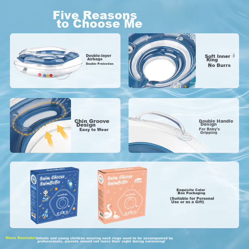 Swimbobo Baby Swimming Ring, Neck Ring for Newborns, Infant Bath Neck Ring, Blue, BO1002L