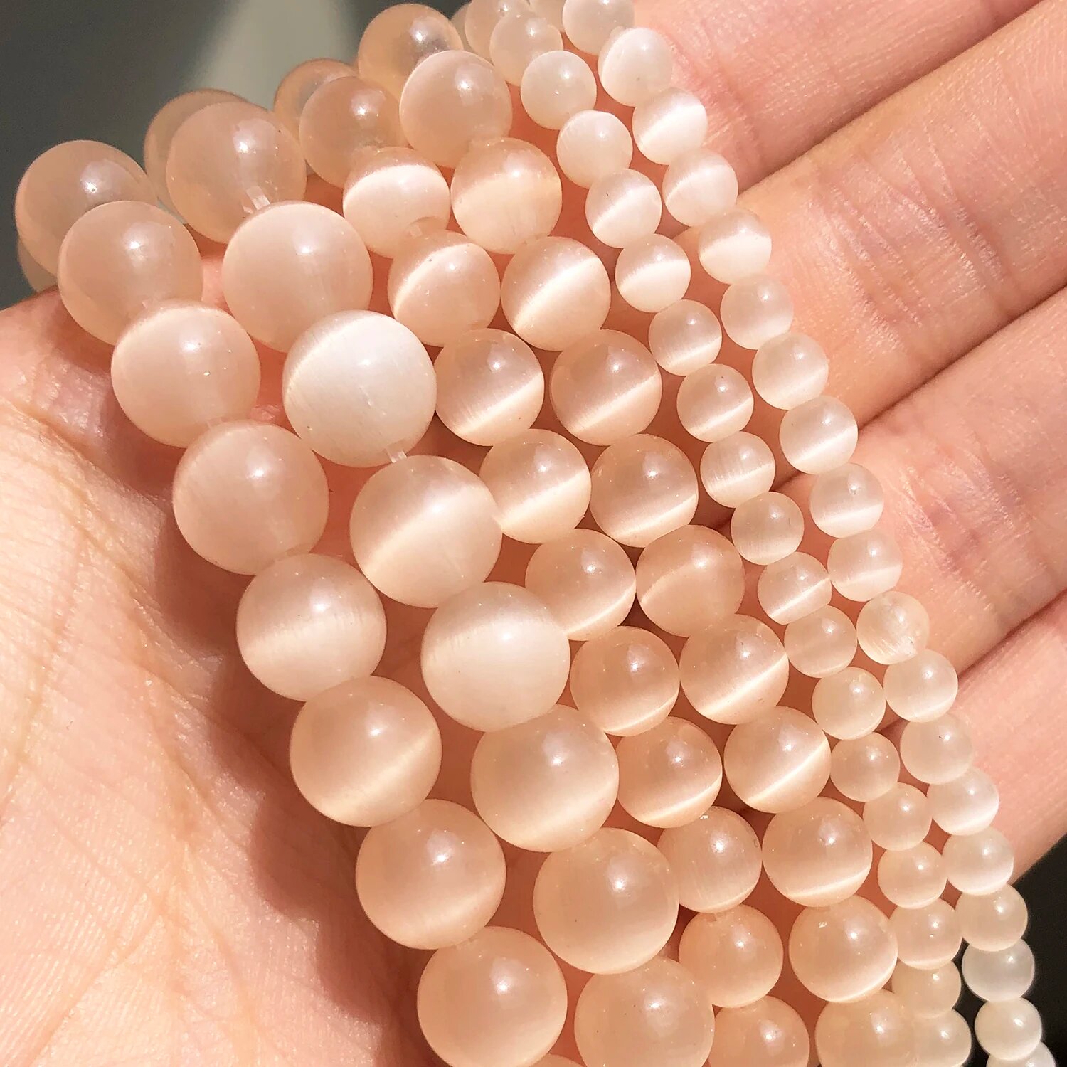 Стеклянные бусины "кошачий глаз", шампань, 8mm (46шт)