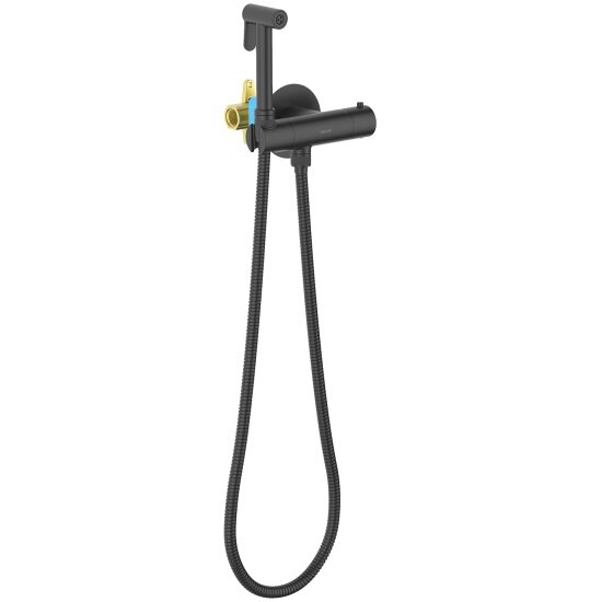 Смеситель для биде Aquatek AQ1027MB оберон термостатический встроенный (смеситель + гигиеническая лейка + шланг), матовый черный