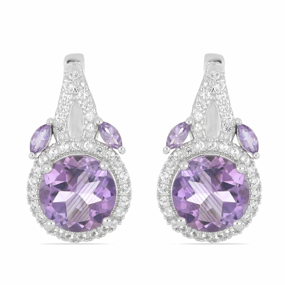 Серьги, серебро, 925 проба, родирование, аметист, топаз