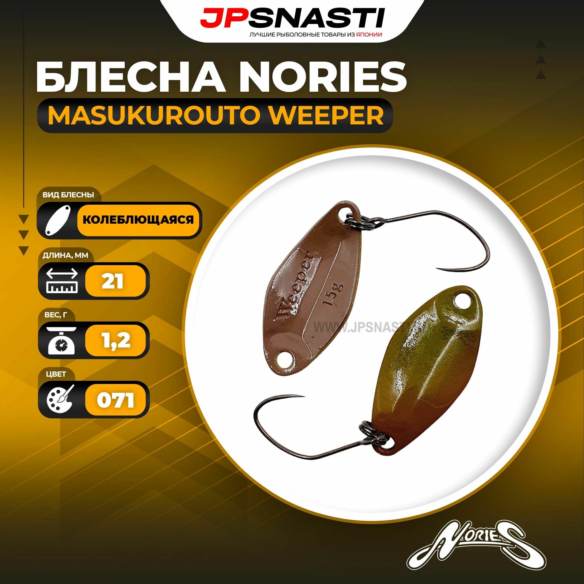 Блесна колеблющаяся для рыбалки Nories Masukurouto Weeper, 1.2гр, 071