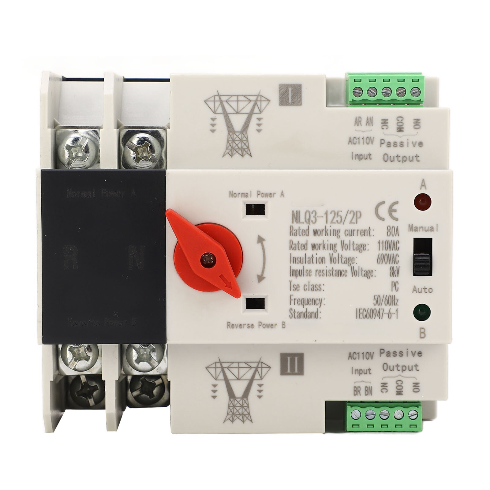 AC110V 80A Dual Power Automatic Transfer Switch Quick Response for Shopping Malls Factories 2P
