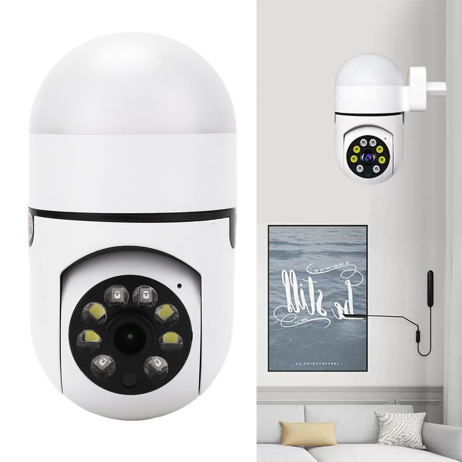 Беспроводная камера ночного видения 360°, 2MP, LED, для дома, IP66, 3.6mm объектив, 1920x1080, двухсторонний аудио, датчик движения, автоматическое отслеживание, PTZ горизонтально 355° вертикально 90°, ABS, память на карту (не в комплекте), эффективное