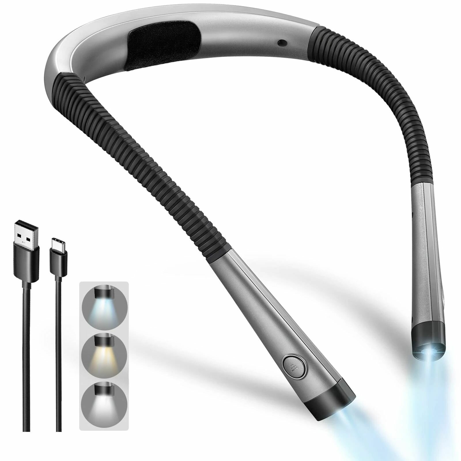 Светодиодный светильник на шею，Светильник для чтения, 3 цвета и 3 уровня яркости