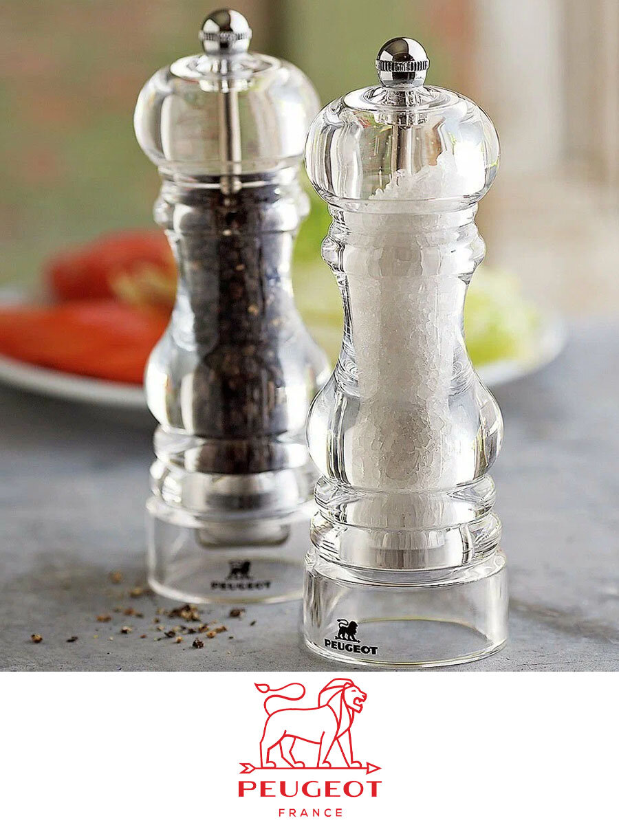 Набор мельниц для соли и перца Peugeot прозрачный, 18 см, акрил