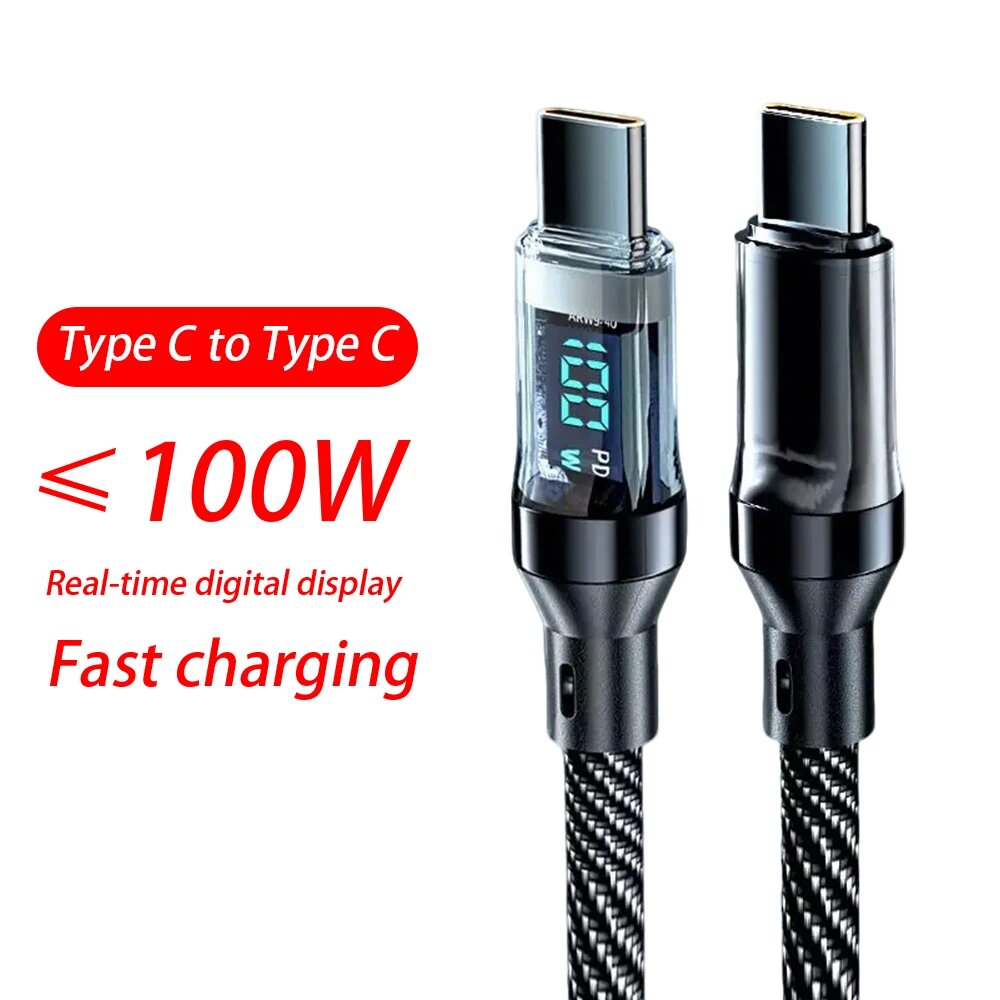 Кабель Type C to Type C 2м, 100W, LED дисплей, быстрая зарядка