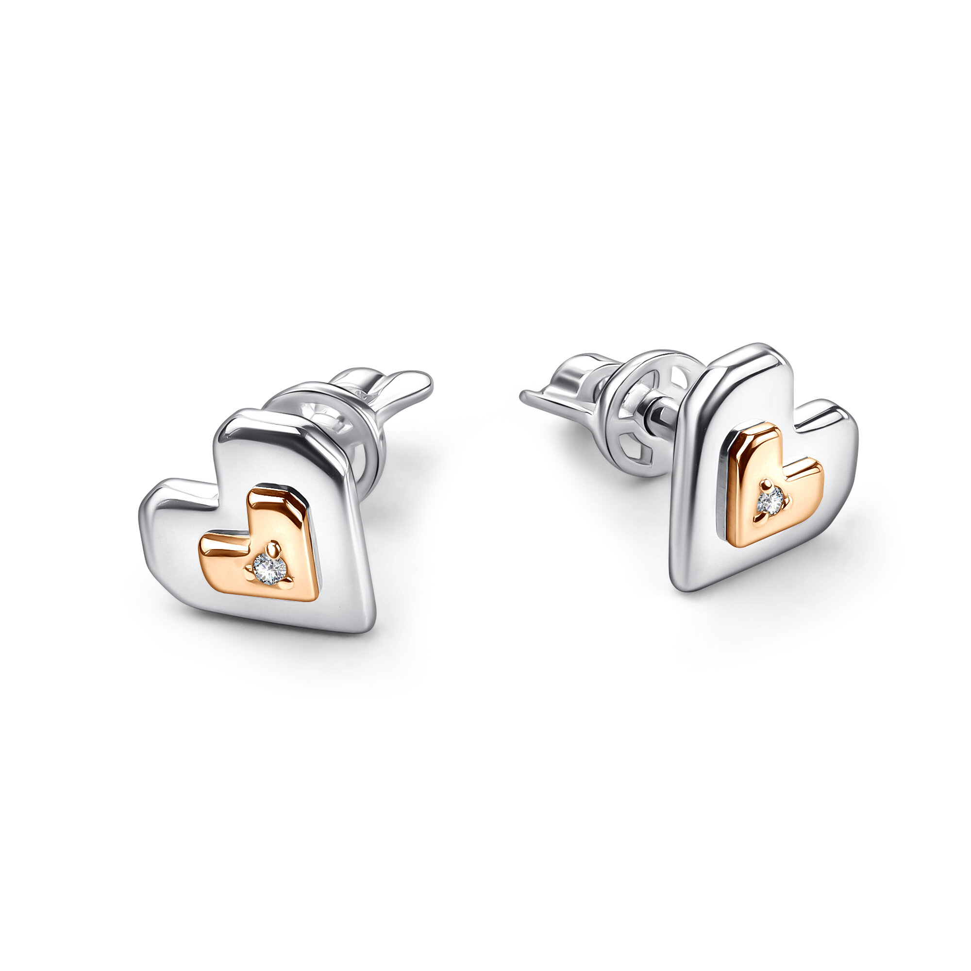 Серьги пусеты, серебро, 925 проба, родирование, бриллиант