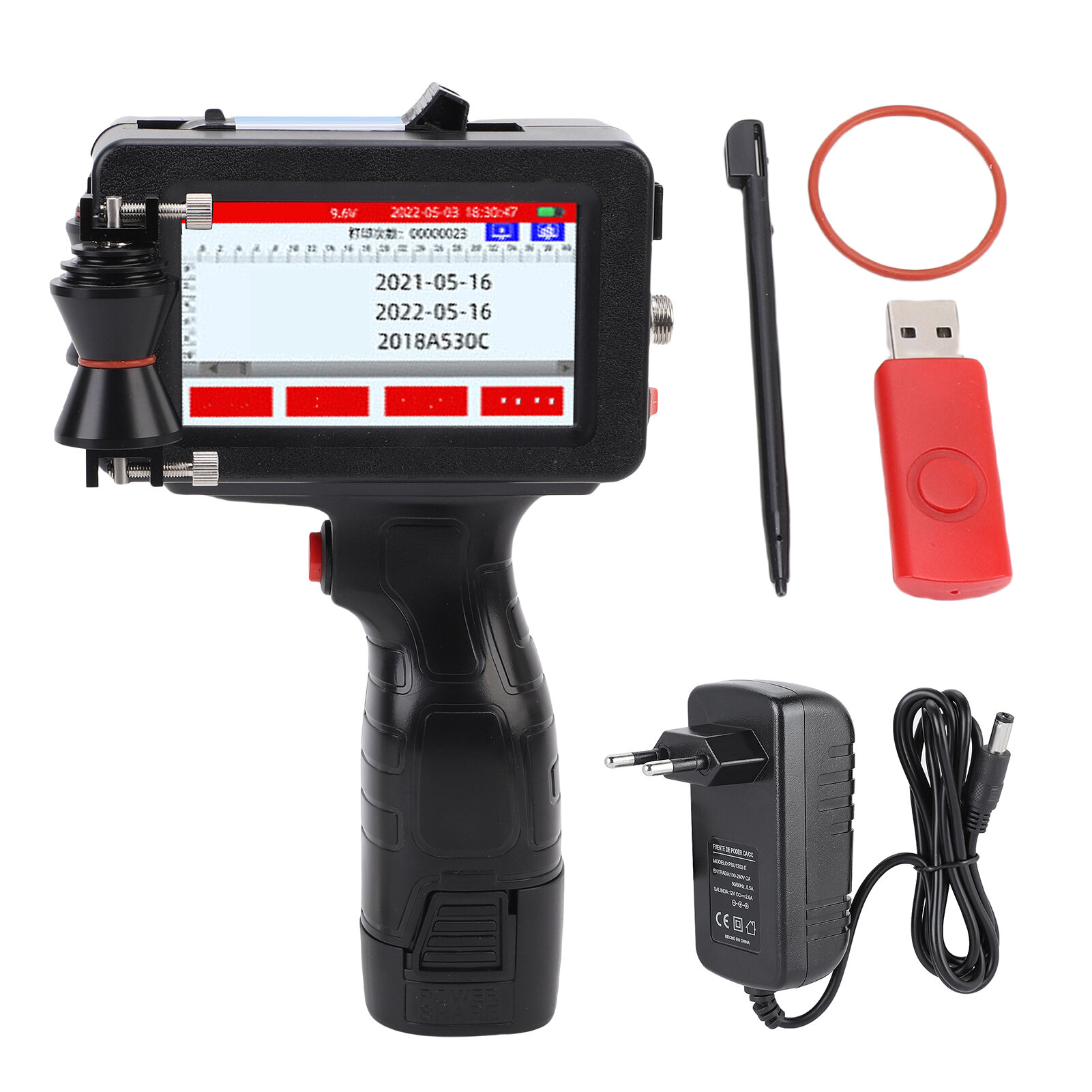 Ручной струйный принтер 12.7мм, сенсорный экран 4.3in, для даты, текста, кабеля, EU Plug