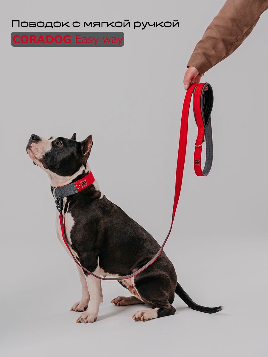 Поводок CORADOG Easy way c мягкой ручкой и карабином самозахватом Frog , длина 2 м, для средних пород собак цвет красный, серый