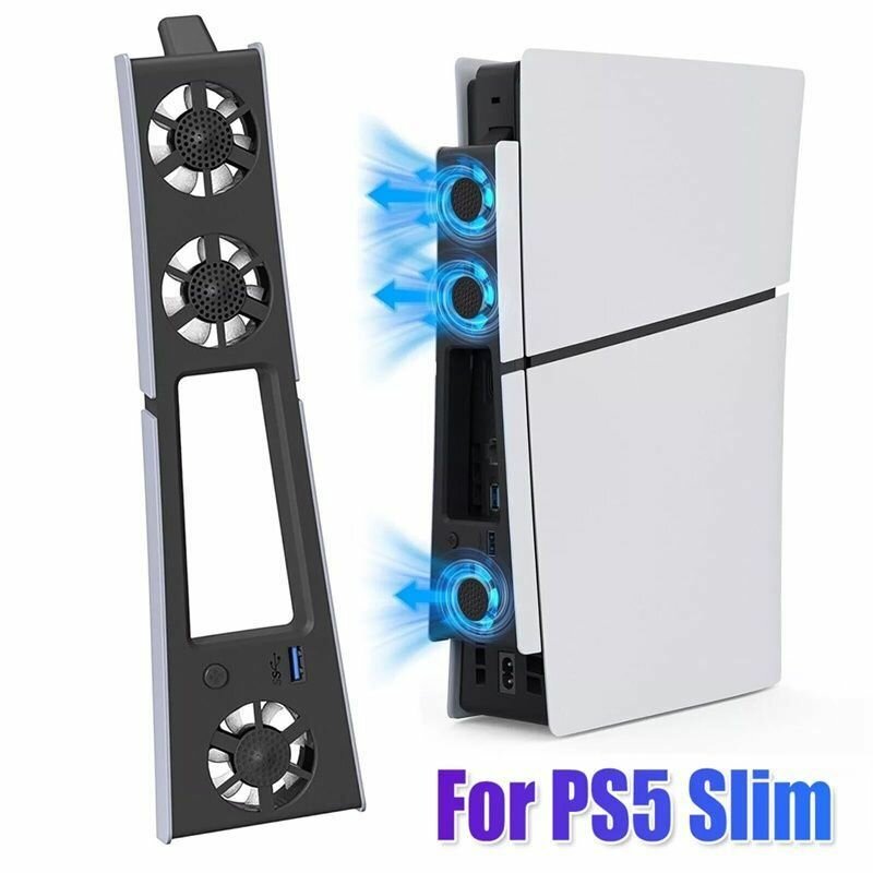 Бесшумный усиленный вентилятор охлаждения для PS5 Slim-консоли (цифровой/дисковый) со светодиодными лампами, эффективная система охлаждения для Playstation 5 Slim