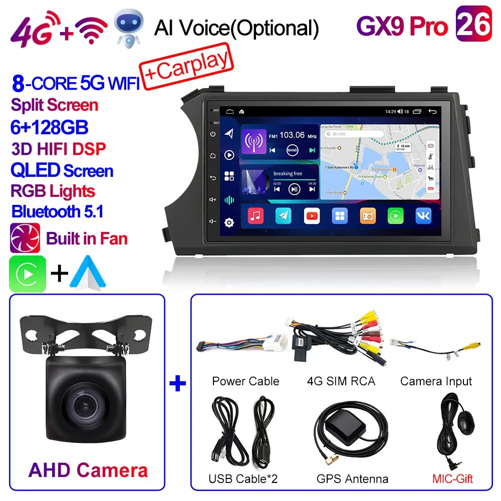 Автомагнитола CAIXI, 2 din, Android 12, для Ssangyong Kyron Actyon 2005 2006 - GX9 Pro(6-128G)CAM