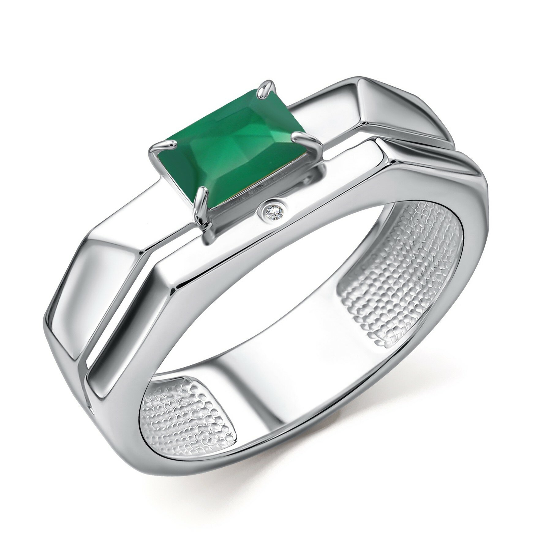 Кольцо, серебро, 925 проба, агат, бриллиант