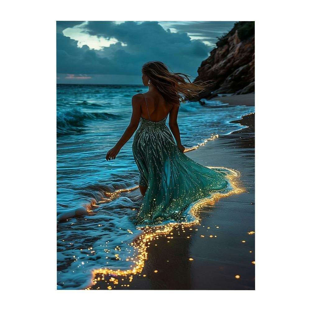 Алмазная мозаика на Девушка в бирюзовом платье 40x50cm