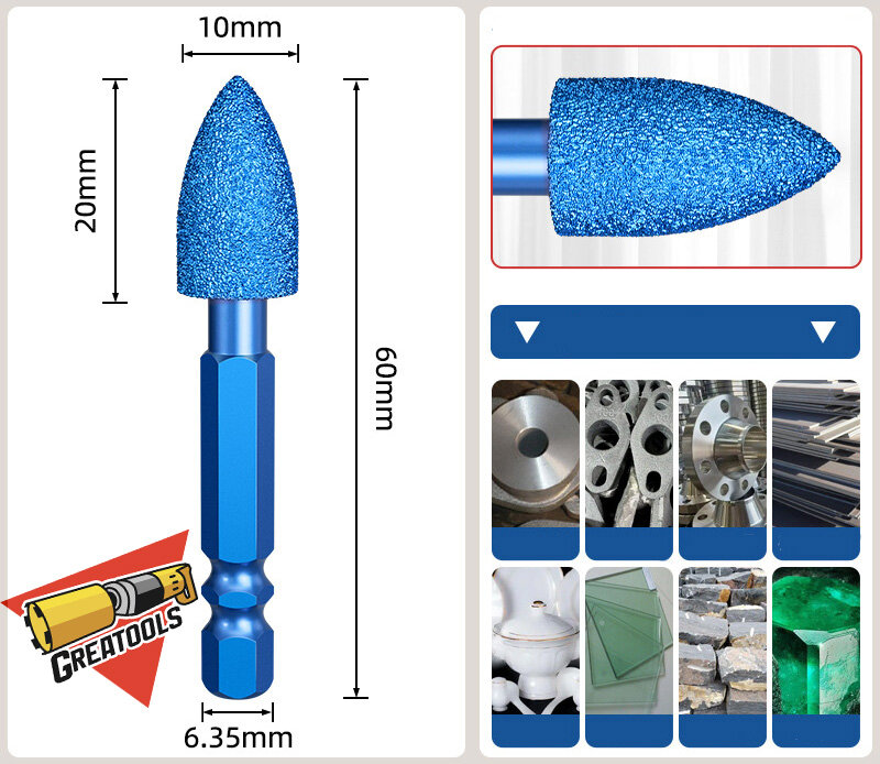 Борфреза по камню, металлу, стеклу алмазная, сфероконическая 10*20 мм
