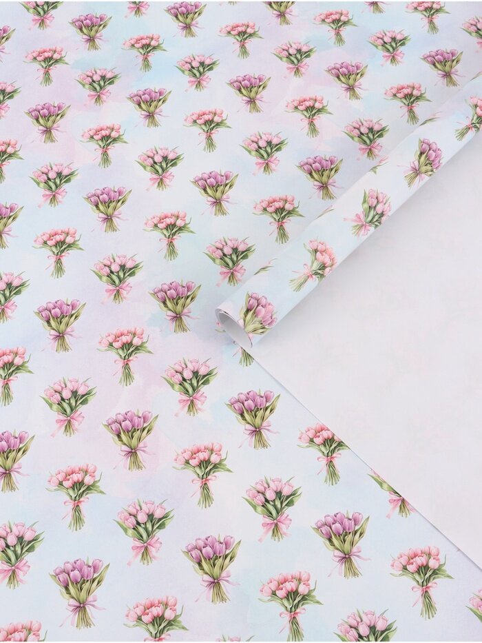 Бумага упаковочная глянцевая Букетик цветов, 70×100 см, 10 шт.