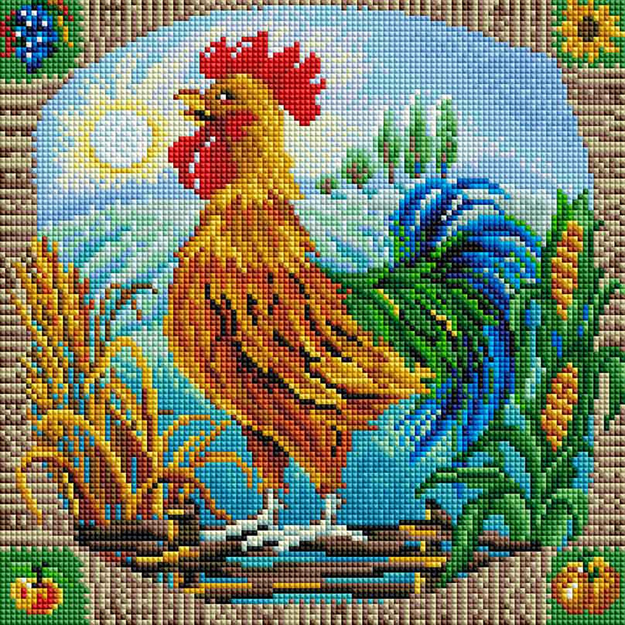 Алмазная мозаика Белоснежка "Петушок", Набор алмазной мозаики 30х30 см, На подрамнике, Полная выкладка, Животные