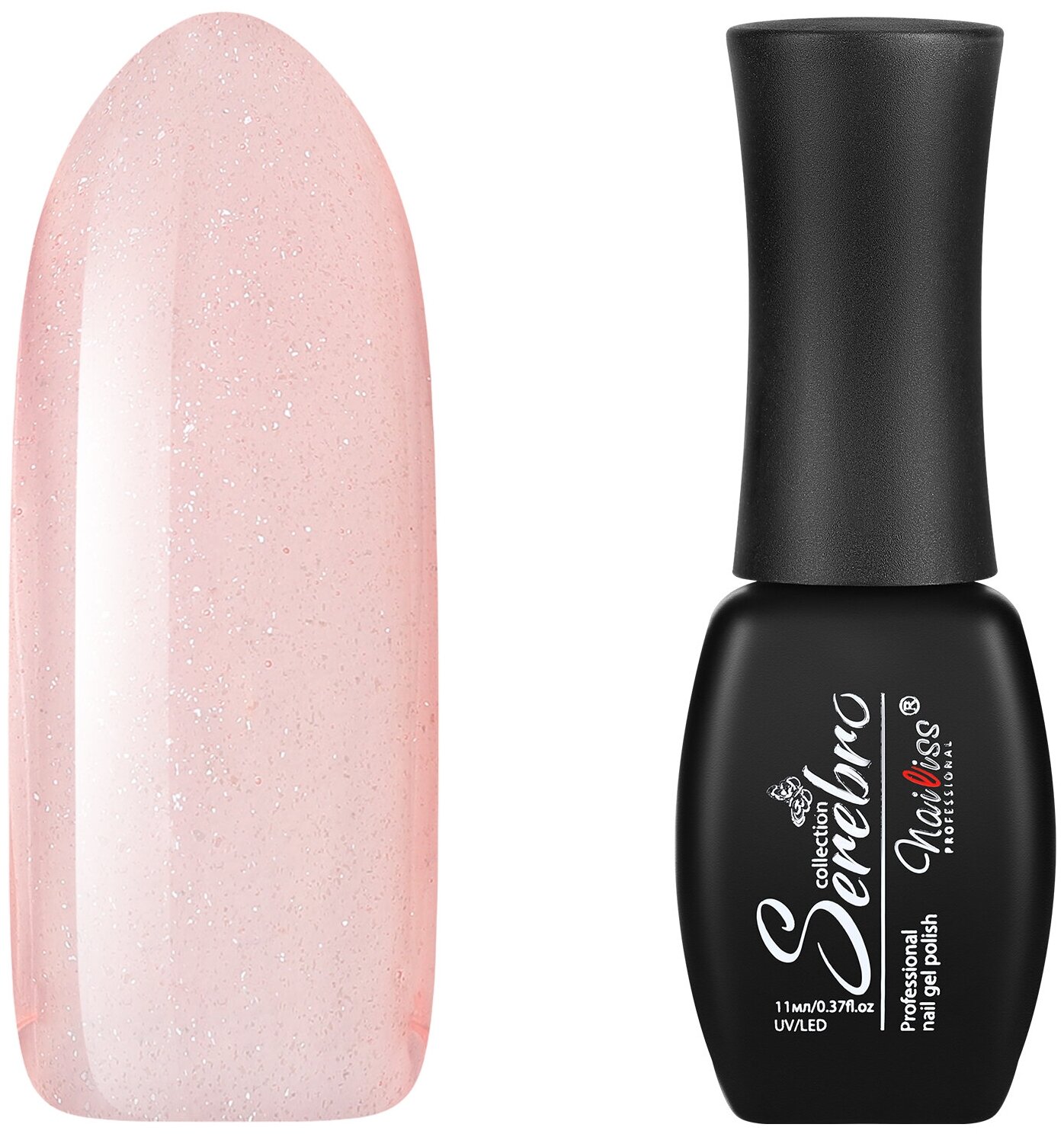 Гель-лак для ногтей Serebro с блестками, полупрозрачный, гипоаллергенный, бежевый, 11 мл