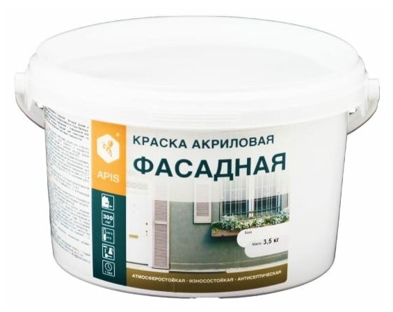 Акриловая фасадная краска APIS белая, ведро 3,5 кг, защитно