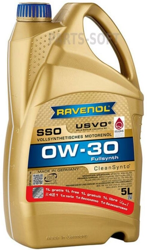 Ravenol Масло моторное SSO 0W-30 5л (синтетика+ПАО) акция 4+1